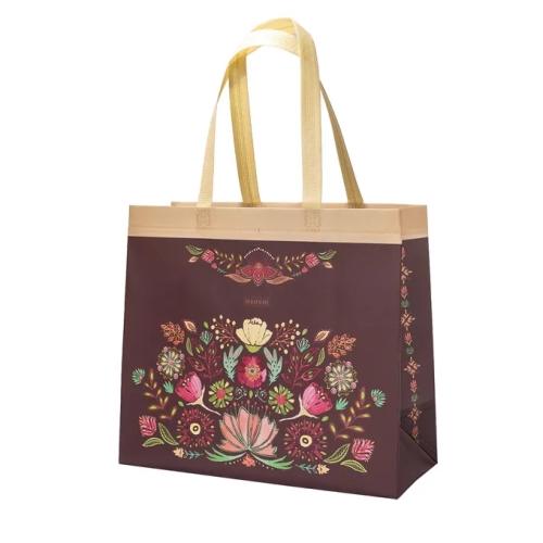 Nákupná taška z netkanej textílie Floral scape 35x31 cm - hnedá ...